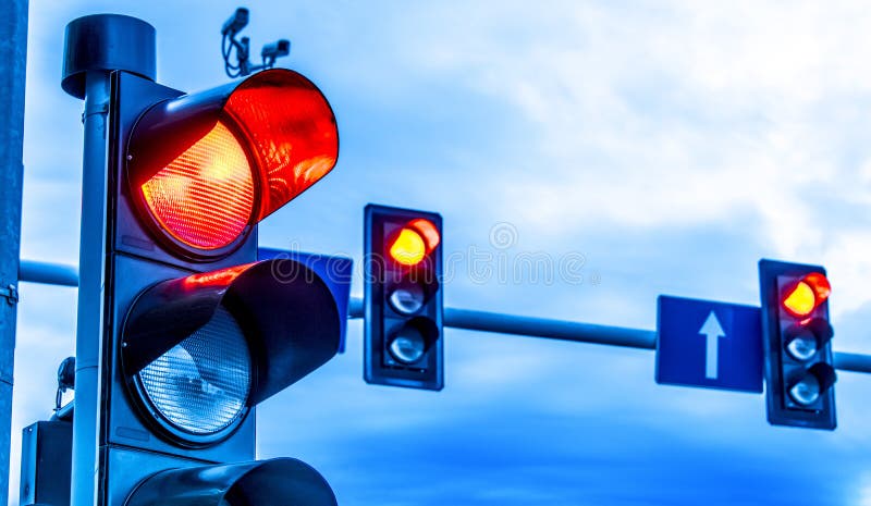 Traffic Lights Over Urban Intersection Stock Photo - Image of street ...