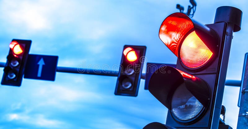 Traffic Lights Over Urban Intersection Stock Photo - Image of direction ...