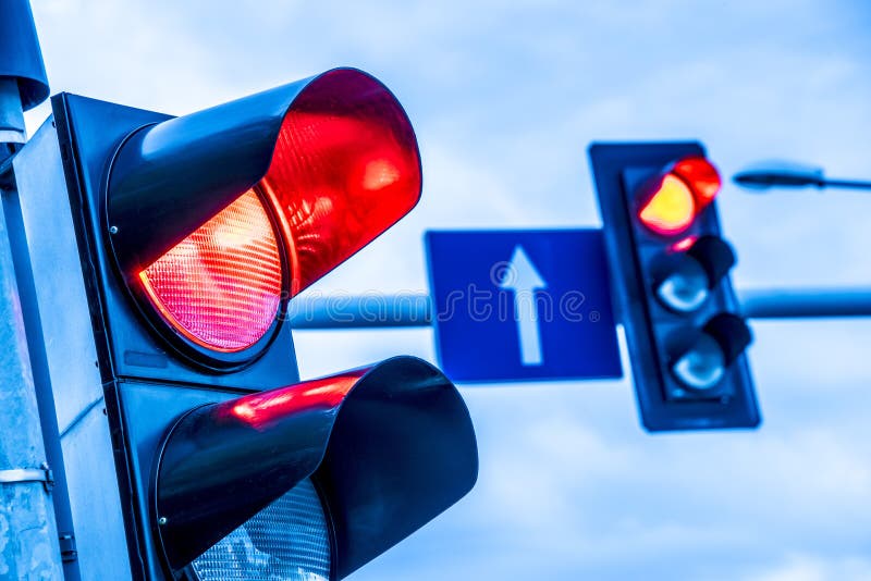 Traffic Lights Over Urban Intersection Stock Photo - Image of guidance ...