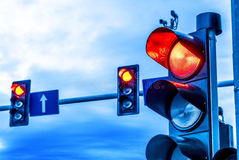 Traffic Lights Over Urban Intersection Stock Photo - Image of ...
