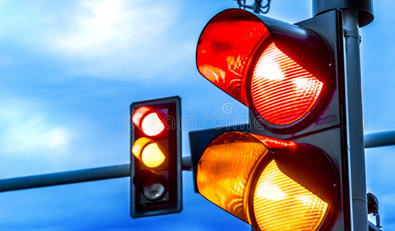 Traffic Lights Over Urban Intersection Stock Photo - Image of city ...