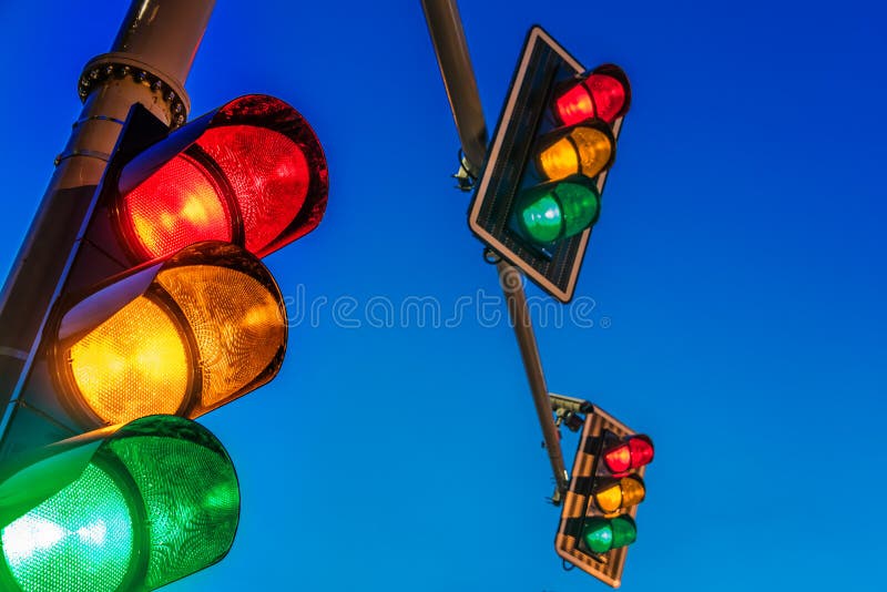 Traffic Lights Over Urban Intersection Stock Photo - Image of highway ...