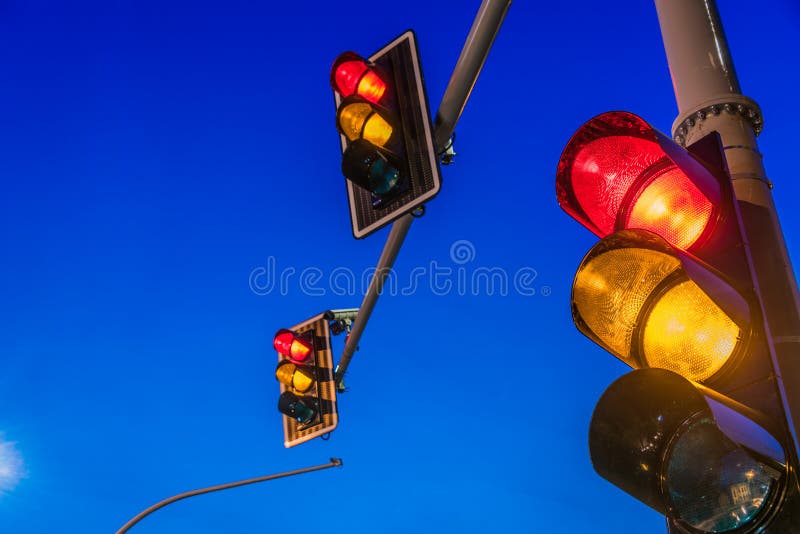 Traffic Lights Over Urban Intersection Stock Photo - Image of traffic ...