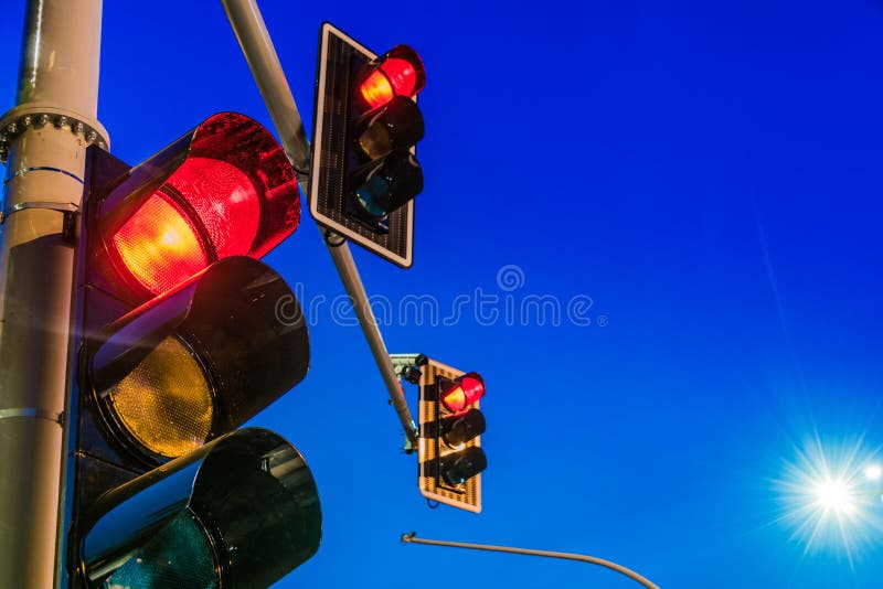 Traffic Lights Over Urban Intersection Stock Image - Image of stop ...