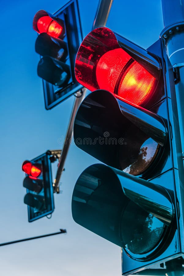 Traffic Lights Over Urban Intersection Stock Photo - Image of guidance ...