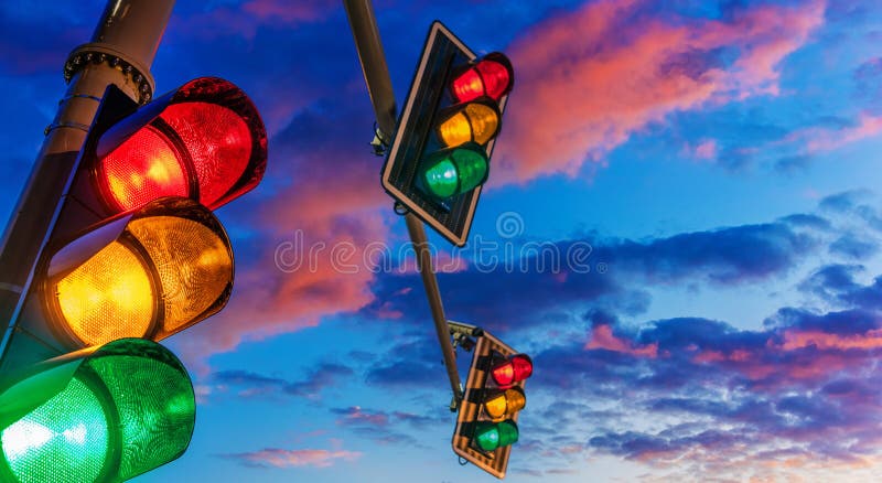 Traffic Lights Over Urban Intersection Stock Image - Image of ...