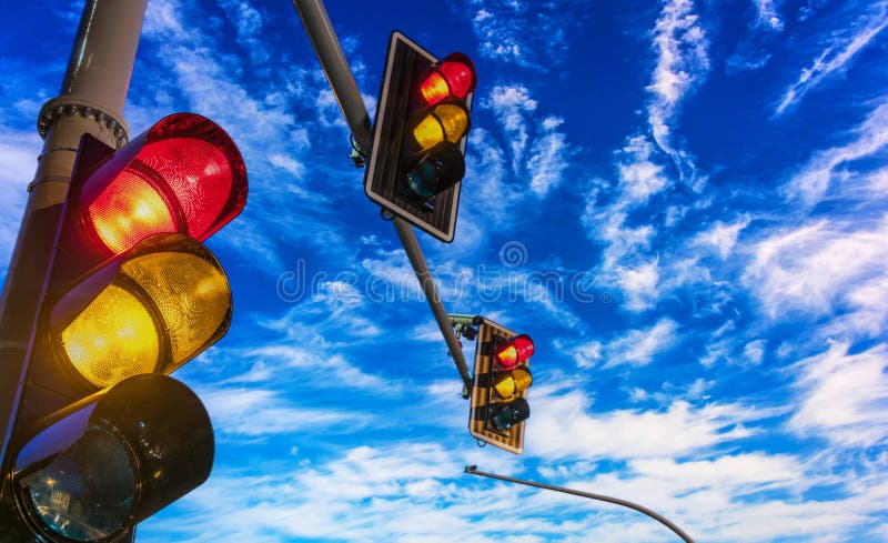 Traffic Lights Over Urban Intersection Stock Photo - Image of street ...
