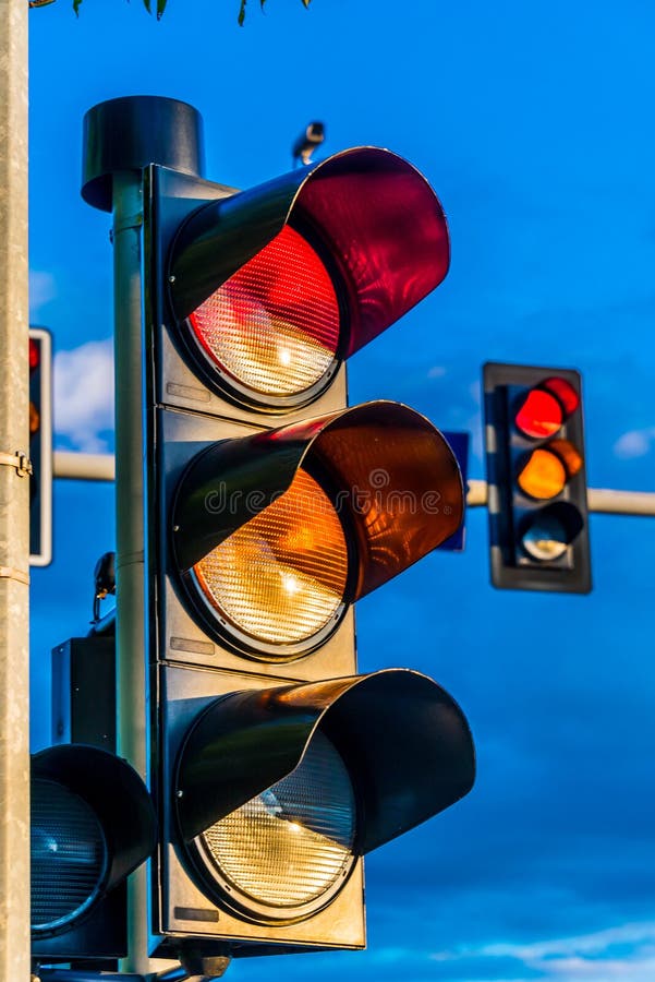 Traffic Lights Over Urban Intersection Stock Photo - Image of sign ...