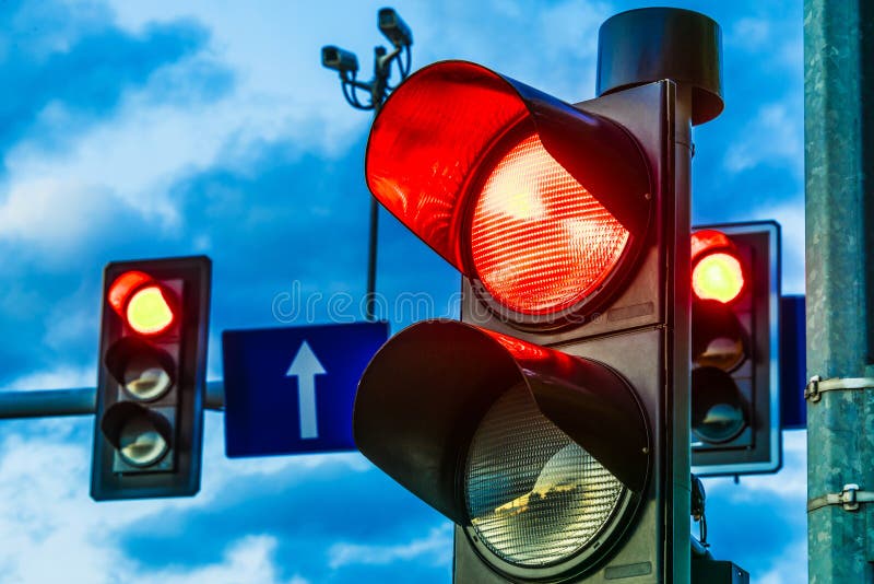 Traffic Lights Over Urban Intersection Stock Image - Image of city ...
