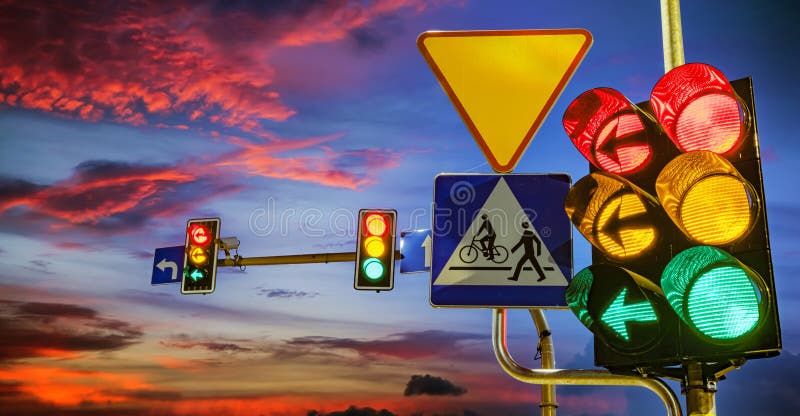 Traffic Lights Over Urban Intersection Stock Photo - Image of road ...