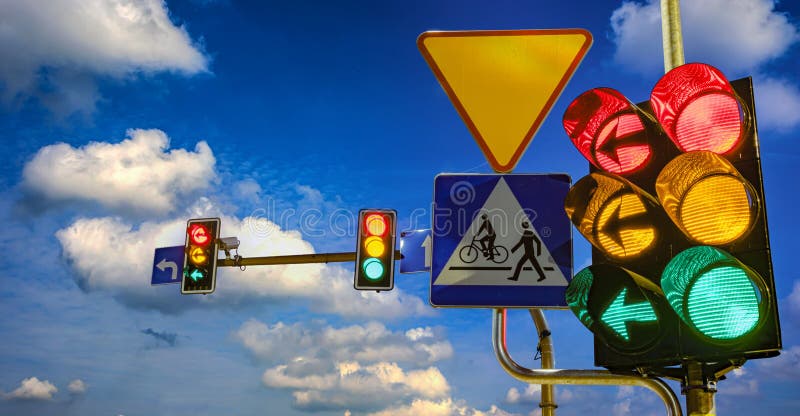 Traffic Lights Over Urban Intersection Stock Image - Image of road ...