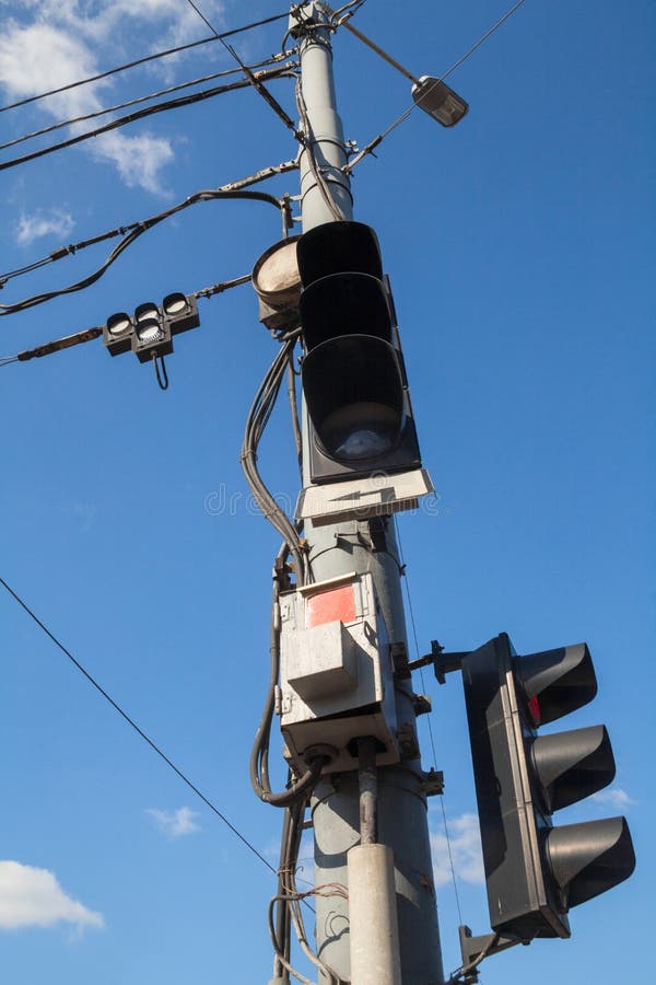 Traffic lights on the post stock image. Image of pole - 179655797