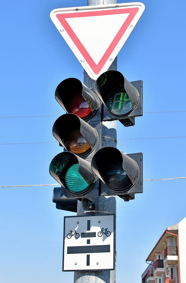 Traffic Lights at the Road Crossing Stock Image - Image of clear, blue ...