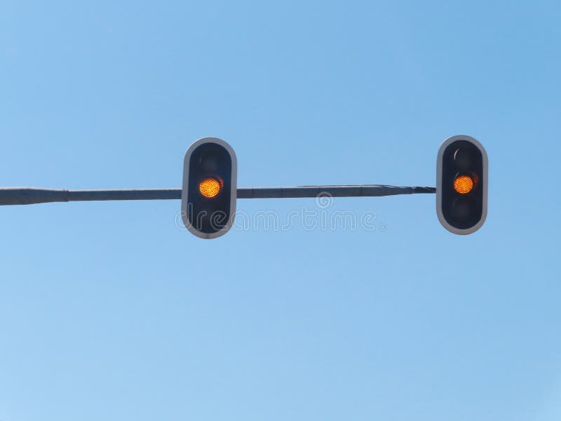 Traffic Lights Showing an Orange Signal Light. Stock Photo - Image of ...