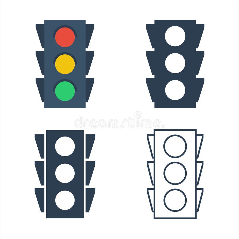 Traffic Lights Sign Set with Three Colors, Flat Icons Stock Vector ...