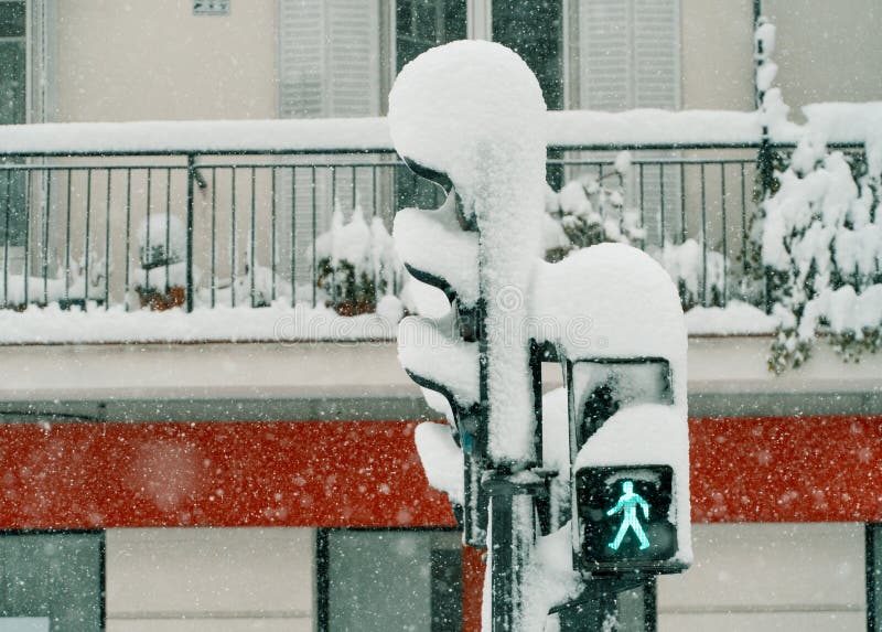 Traffic Lights Under the Snow in the City Stock Image - Image of scene ...