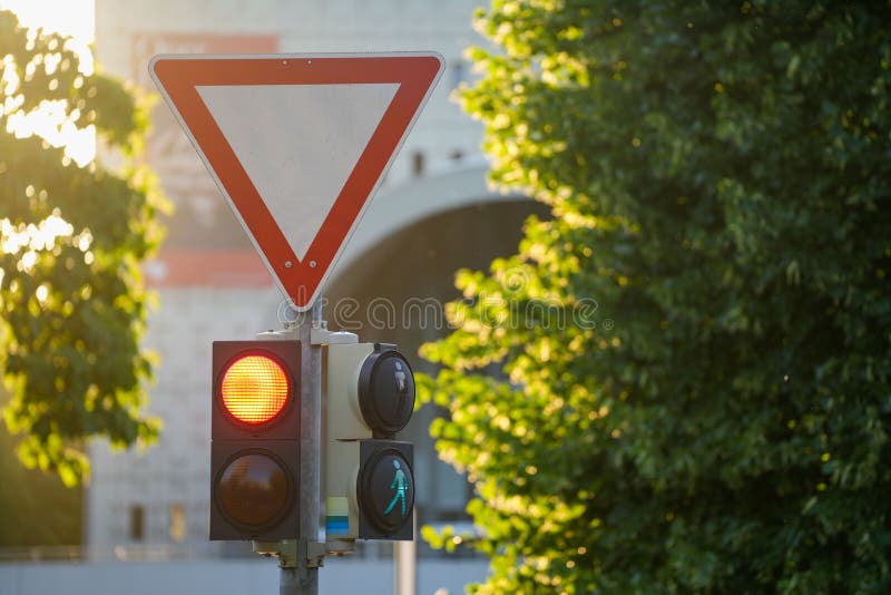 Traffic Lights with Yellow Light on Vertical Pole Stock Photo - Image ...