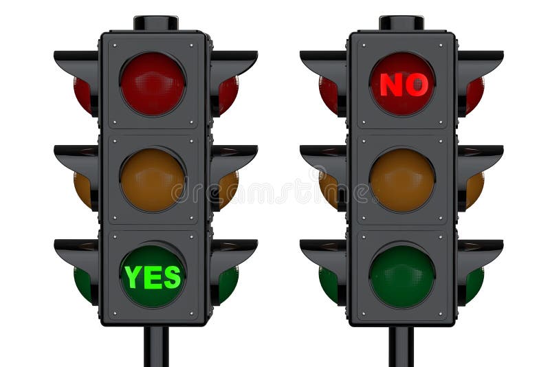 Traffic Lights with Yes and No Signs Stock Illustration - Illustration ...