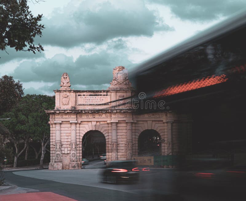 Traffic with Long Exposure and Floriana Gate at Malta Stock Image ...