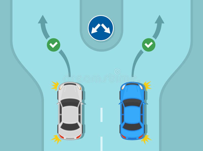 Traffic May Pass On Either Side Of The Island Top View Of A Traffic Flow Stock Vector