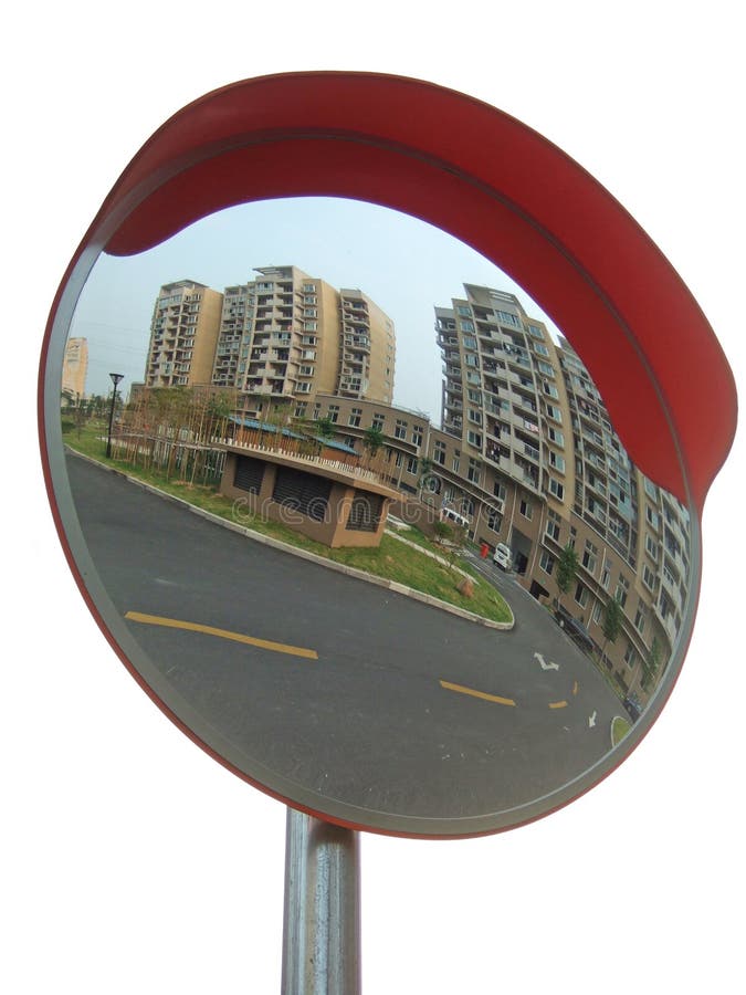 Traffic Mirror Reflecting Small Town Stock Photo - Image of street ...