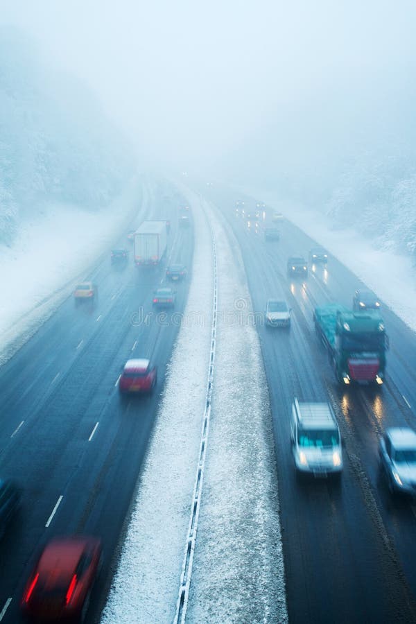 Traffic on Motorway during Snow Storm Stock Photo - Image of storm ...