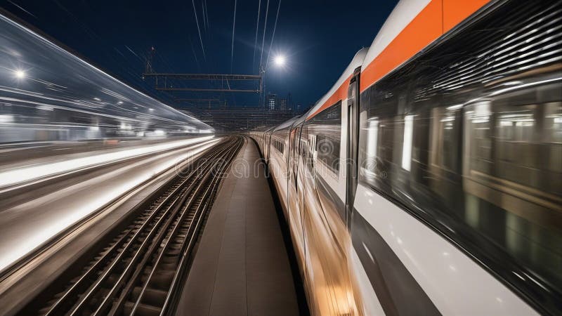 Traffic in the Night High Speed Train Stock Illustration - Illustration ...