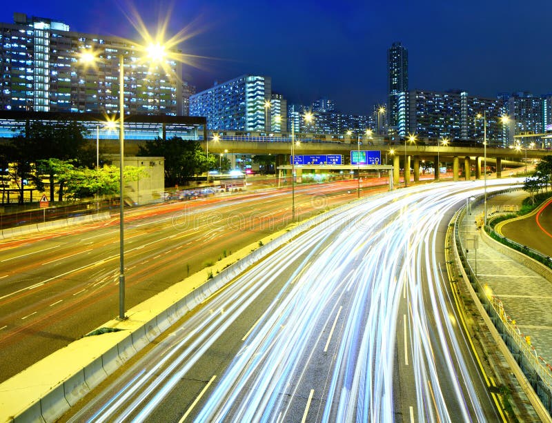 Traffic at Night on Highway in Hong Kong Stock Photo - Image of ...