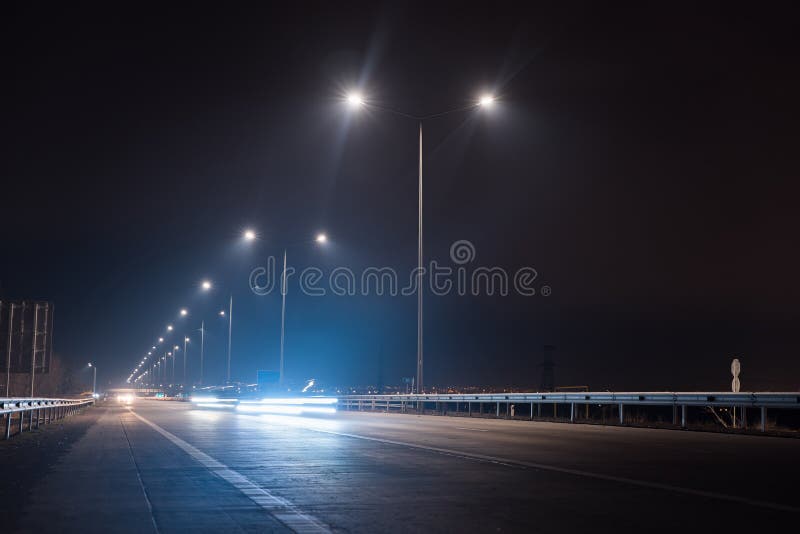 Night Road with Street Lights Stock Image - Image of dusk, electric ...