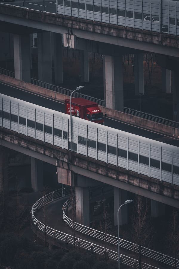 Traffic on overpass bridge editorial photography. Image of motion ...