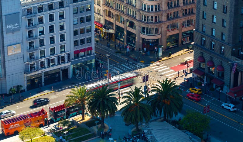 Traffic Passes through a Busy Intersection in Union Square San ...