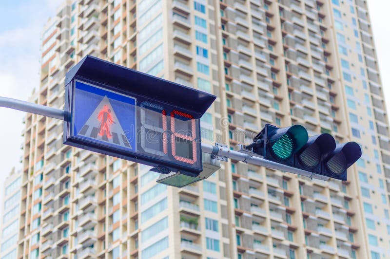 Traffic Pedestrian Sign and Traffic Light Go Green Stock Photo - Image ...