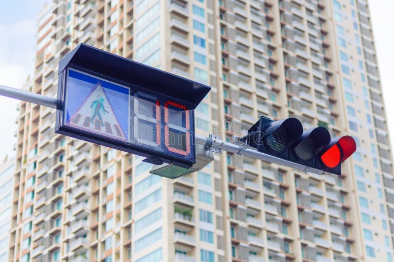 Traffic Pedestrian Sign and Traffic Light Go Red Stock Photo - Image of ...