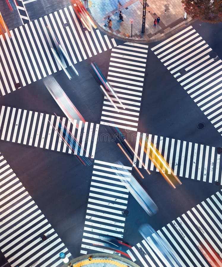 Traffic and People Cross a Busy Intersection in Ginza Stock Photo ...
