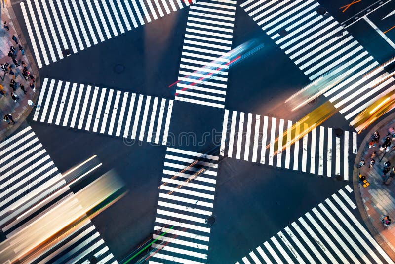 Traffic and People Cross a Busy Intersection in Ginza Stock Photo ...