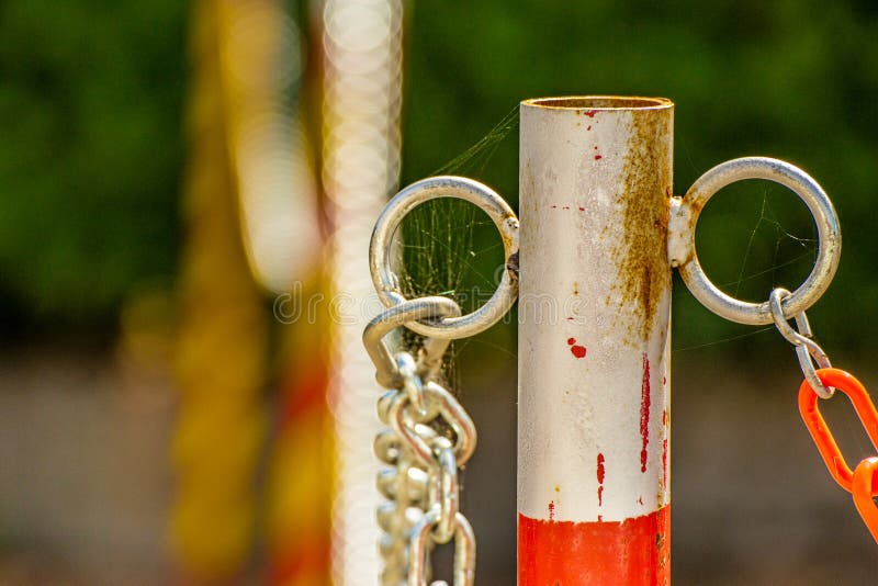 Traffic pole with chains stock photo. Image of steel - 120797838