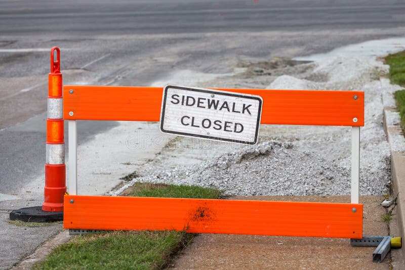 Traffic Pole with Side Walk Closed Sign on Street for People War Stock ...