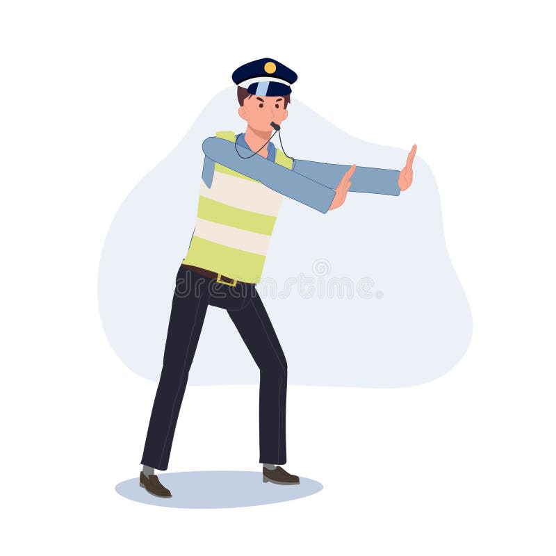 A Traffic Police Blowing Whistle and Gesturing Hand As Stop . Flat ... A Traffic Police Blowing Whistle and Gesturing Hand As Stop . Flat ...