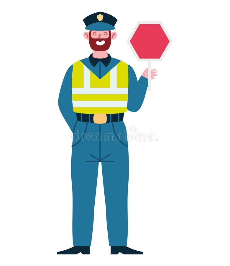Traffic Policeman Holding a Stop Sign Stock Illustration - Illustration ...