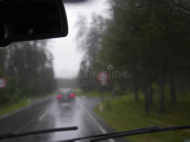Traffic in Rain in City, Driving Car, Heavy Storm on Road, Highway ...