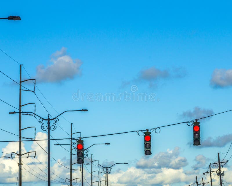 Red Traffic Lights with One Way Sign in the USA Stock Image - Image of ...