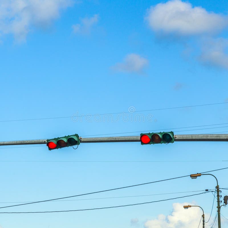 Red Traffic Lights with One Way Sign in the USA Stock Image - Image of ...