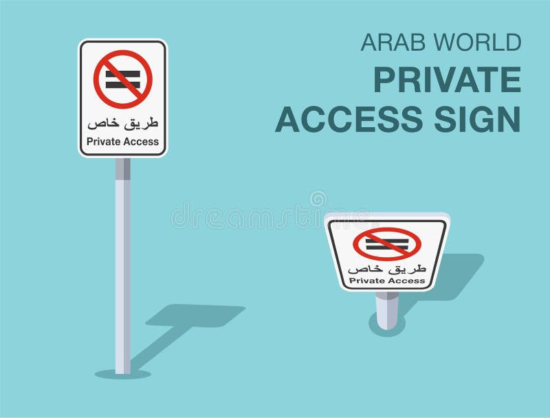 Isolated Arab World "private Access" Road Sign. Front and Top View ...