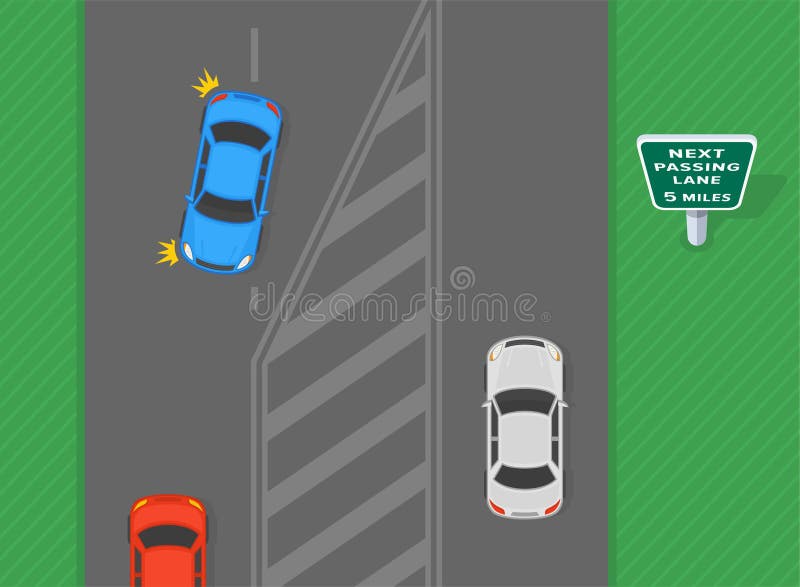 Next Passing Lane 5 Miles. Top View of a Traffic Flow on Three Lane ...