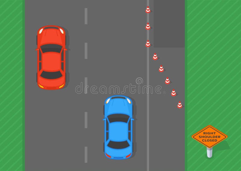 Right Shoulder Closed Area. Top View of a Traffic Flow on Highway Stock ...