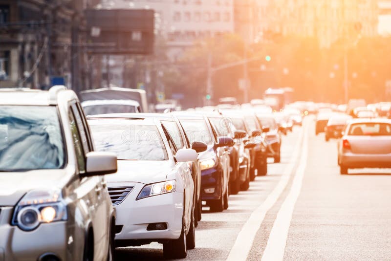 Traffic on the Road with Evening Sun Stock Image - Image of crowded ...