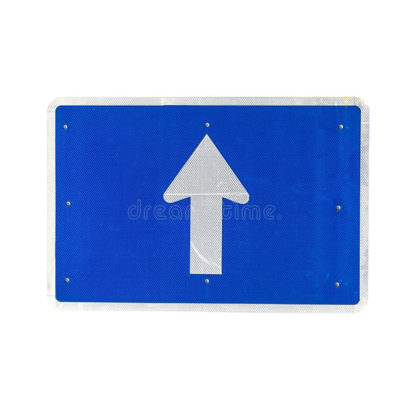 One Way Traffic Road Sign White Arrow Blue Background Stock ...