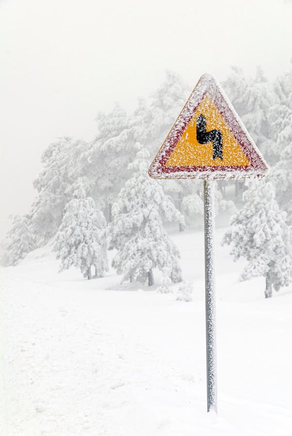 Traffic road sign in snow stock image. Image of daytime - 7432609