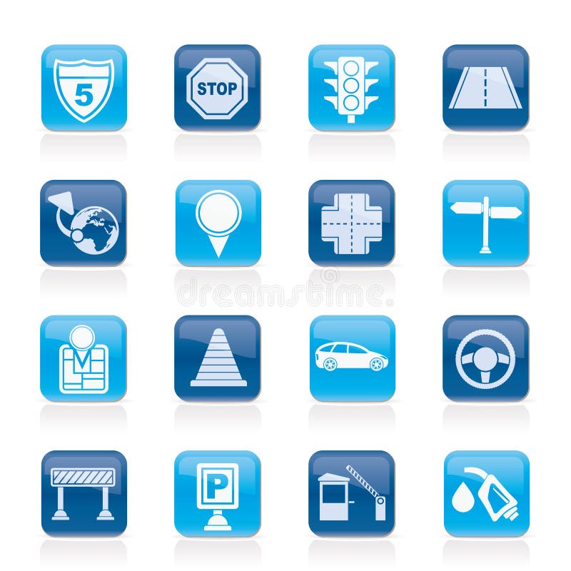 Traffic, Road and Travel Icons Stock Vector - Illustration of design ...
