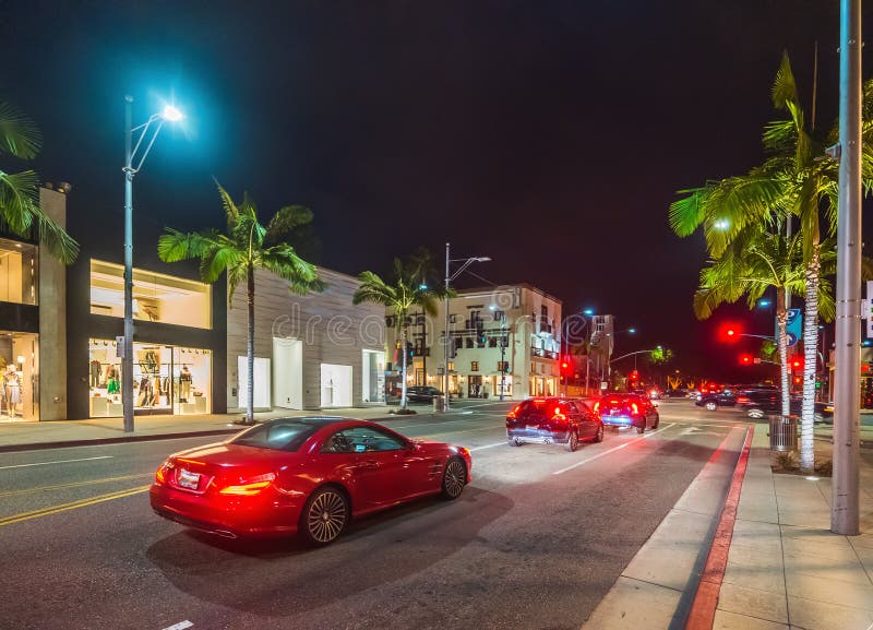 Traffic in Rodeo Drive at Night Editorial Stock Image - Image of ...
